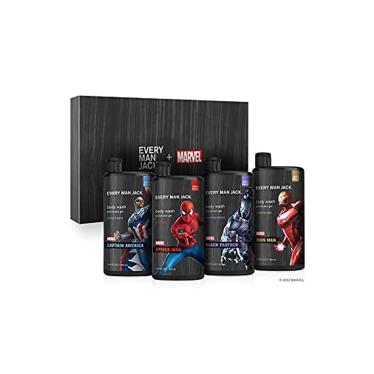 Every Man Jack Marvel Collectors Box Body Wash Gift Set - Perfect for Every Guy & Marvel-Lover - Includes Four Full-Sized Body Washes with Clean Ingredients & Incredible Scents - Marvel-Inspired Fresh Air, Winter Mint, Crimson Oak, and Wakanda Herbs Fragr