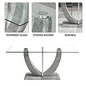 JUFU 67" Glass Dining Room Table Set for 6,Big Modern Rectangular Tempered Glass Dining Table Top Thick 0.39",7 Piece Dining Table with 6 Pcs Leather Dining Chairs