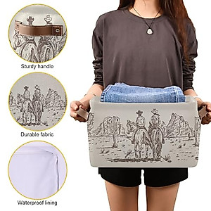 Western Desert Cowboy Storage Basket Cube Storage Bins Organizer Bag Collapsible Closet Shelf Baskets with handle for Baby Cloth Pet Toy Book 14.2×10.2×8.3 IN