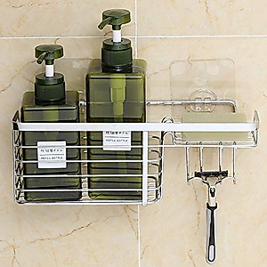 Joyfamy Rustproof Hanging Shower Caddy with Hooks, Wall Mounted Adhesive Bathroom Shower Shelf Storage Organizer Basket, No Drilling Stainless Steel Soap Sponge Shampoo Conditioner Holder Kitchen Rack