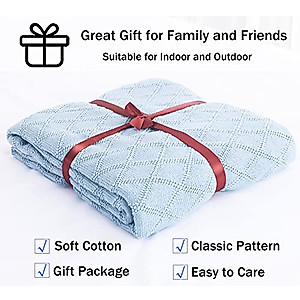 JSHANMEI Cable Knit Throw Blanket for Sofa Chair Couch Picnic Camping Beach Home Decorative Indoor Outdoor Knitted Blanket Blue