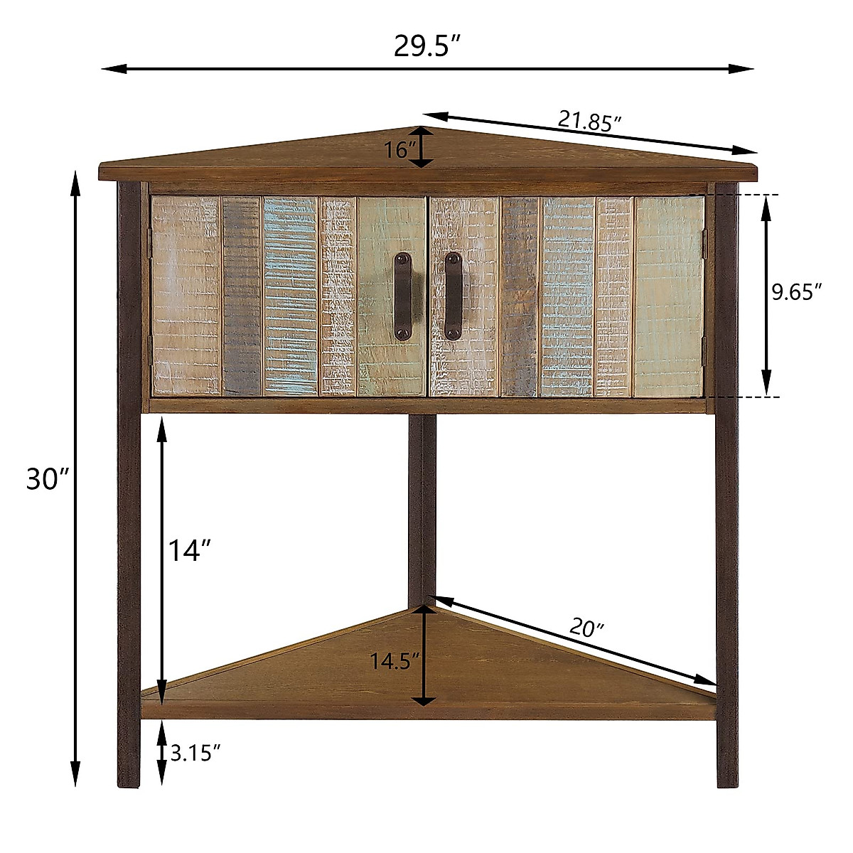 Giofanzo Corner Tables for Living Room, Small Corner Table with Storage Cabinet Table Corner Bar Accent Cabinet with Solid Wood and Metal Frame, Hand-Made Unique Corner Table（Natural Blue）