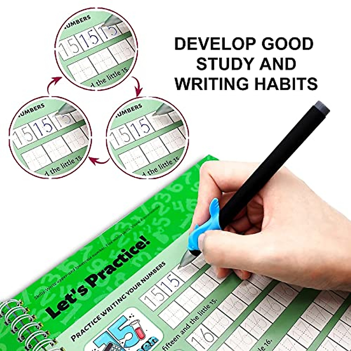 EPCQUYIN 2 PC 11" X 8" Magic Practice Copybook Reusable Writing Practice Book Alphabet & Math Calligraphy Set Kids Early Education Materials English Handwriting Workbook with Pens