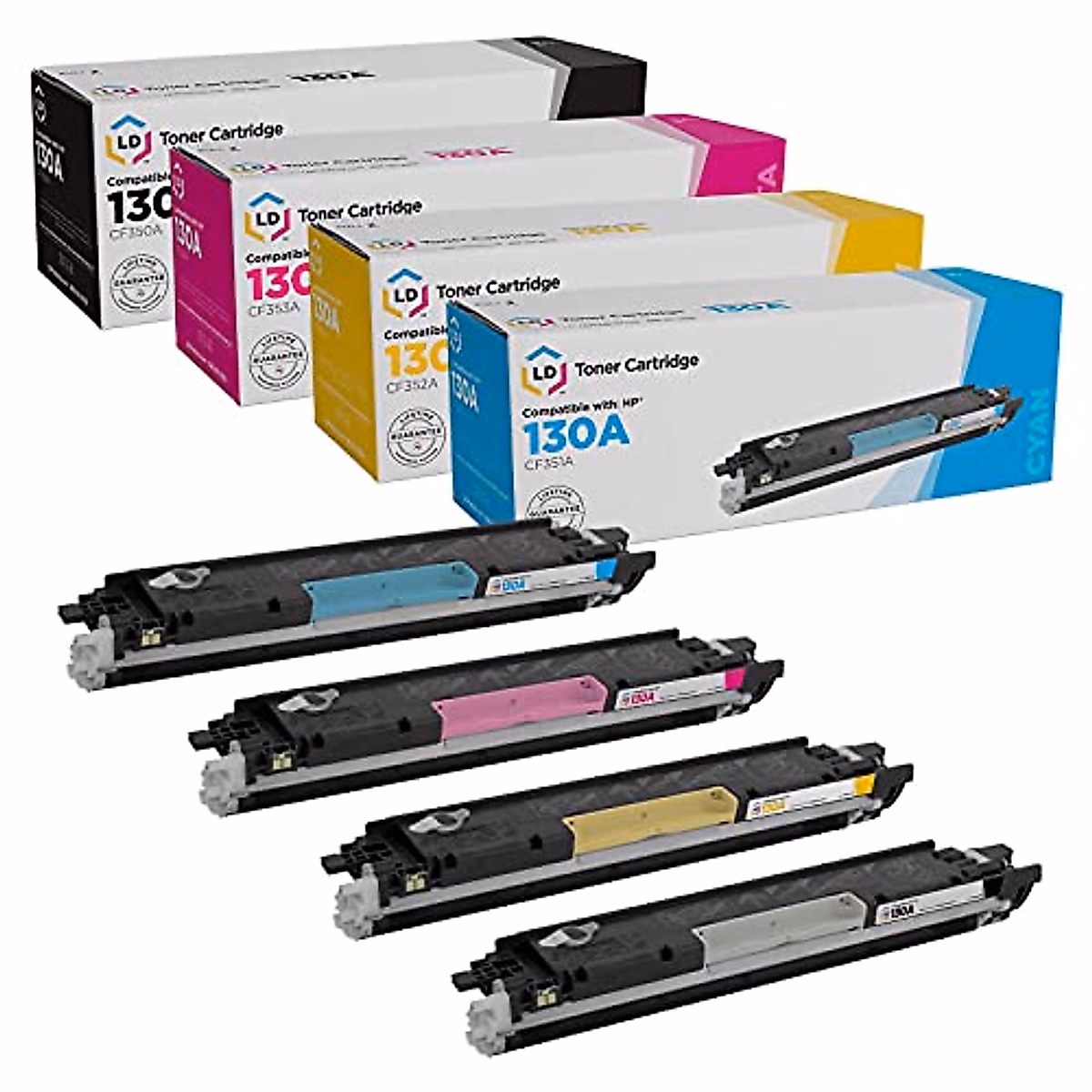 LD Products Remanufactured Toner Cartridge Replacement for HP 130A (Black, Cyan, Magenta, Yellow, 4-Pack)