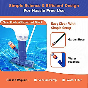 Zepluxe Hand Held Portable Vacuum Pool Cleaner for Above Ground Pools- Ideal for Above Ground Home Pools, Swimming Pools- Automatic Jet Pool Cleaner with Telescopic Pole