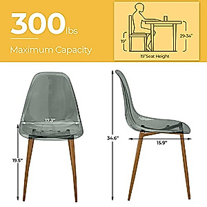 GreenForest Acrylic Ghost Chairs Set of 4, Dining Kitchen Room Chairs with Crystal Seat, Modern Shell Lounge Chair, Greyish Green