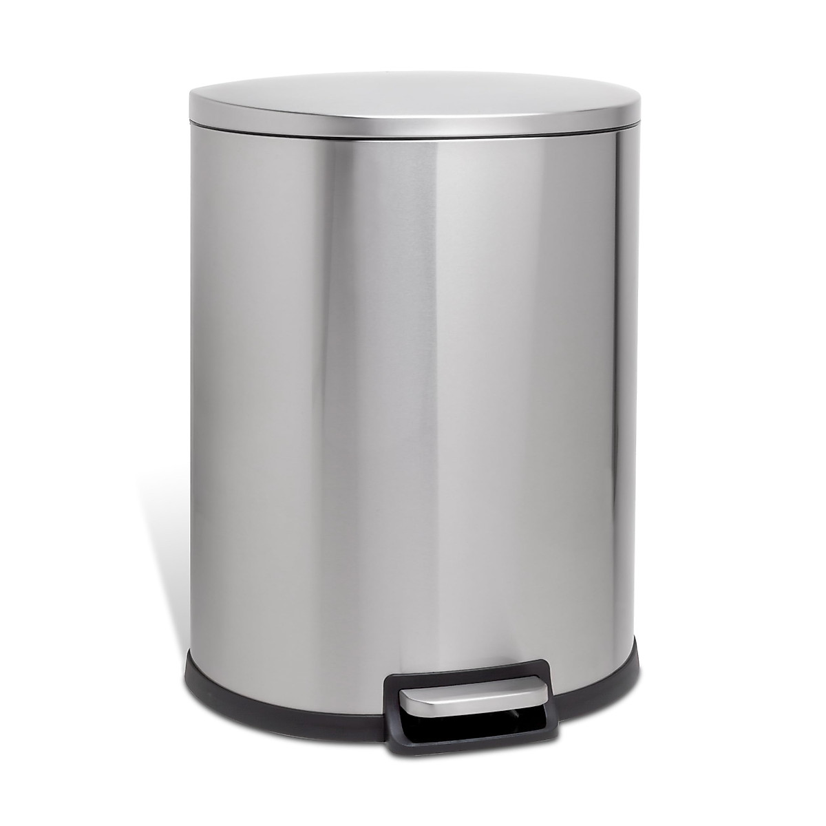 QUALIAZERO 50L Stainless Steel Step-On Trashcan with Soft Close Lid, Hands-Free Operation, Ideal for Kitchens, Offices & Commercial Spaces, D Shape