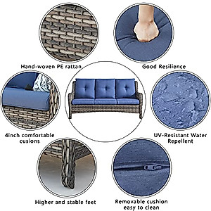 HUMMUH Patio Furniture 5 Pieces Outdoor Furniture Set Wicker Outdoor Sectional Couch with Patio Swivel Rocking Chairs,Ottomans for Patio