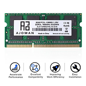 AJOMAN 16GB Kit (2x8GB) PC3L-12800S DDR3L 1600MHz Laptop Ram Non-ECC Unbuffered 1.35V DDR3 SODIMM CL11 2Rx8 Dual Rank Notebook Memory