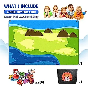 204Pcs Animals Felt Busy Board Story Set with Storage Bag Preschool Large Wall Storyboard Forest Themed Early Learning Interactive Play Kit Wall Hanging Gift for Toddlers Kids 40 X 28 Inch
