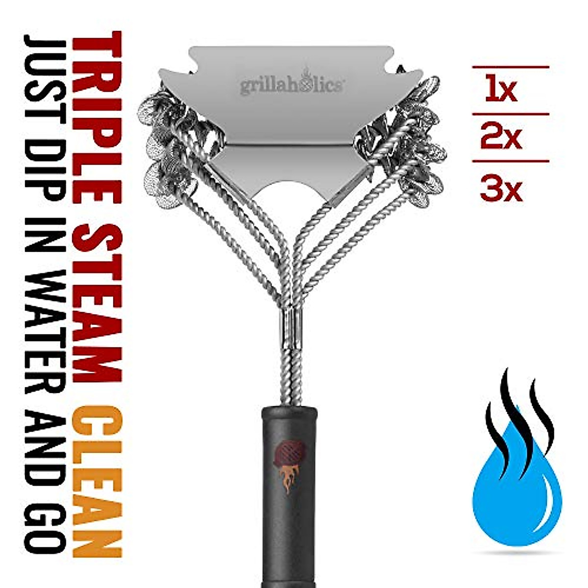 Grillaholics Grill Brush Bristle Free - Safe Grill Cleaning with No Wire Bristles - Professional Heavy Duty Stainless Steel Coils and Scraper - Lifetime Manufacturers Warranty