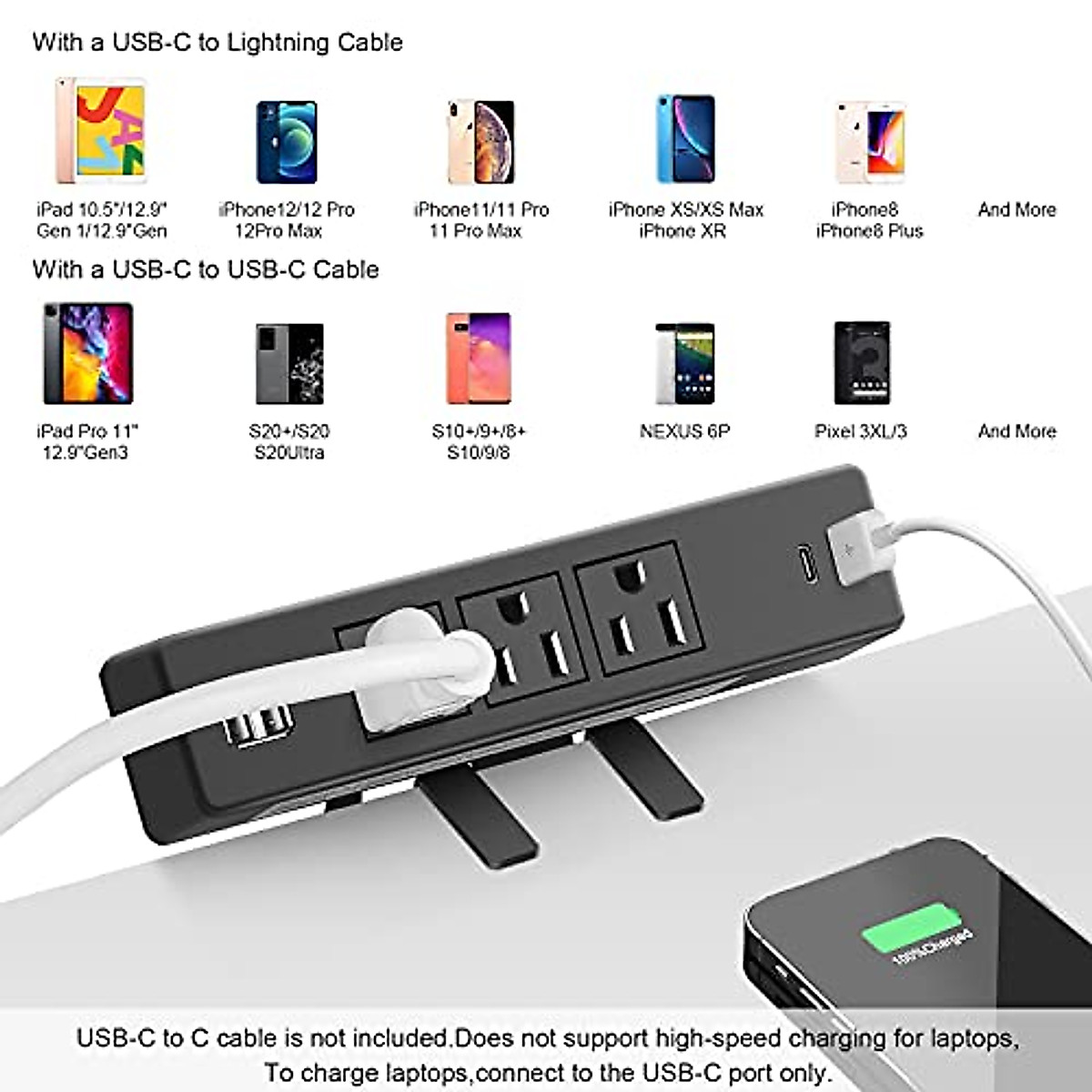 Desktop Clamp Power Strip with USB, Surge Protector Power Charging Station Outlet with 3 Plugs 3 USB A 1 USB C PD 18W Fast Charging Outlets, Desk Mount Multi-Outlets for Home Office Garage Workshop