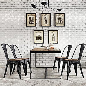 Yaheetech 18 Inch Classic Iron Metal Dining Chair with Wood Top/Seat Indoor-Outdoor Use Chic Dining Bistro Cafe Side Barstool Bar Chair Coffee Chair Set of 4 Black