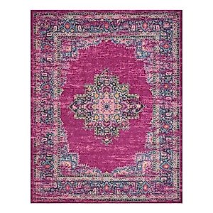 Nourison Passion Fuchsia 8' x 10' Area-Rug, Boho, Traditional, Easy-Cleaning, Non Shedding, Bed Room, Living Room, Hallway (8x10)