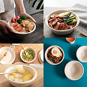 Qiuttnqn 100 Pack Compostable 12oz Paper Bowls,Heavy-Duty Quality Natural Paper Bowls Disposable,Natural Plant Fiber Dinner Bowls for Snacks,Parties,Picnics,Banquets and Barbecues