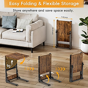 Kufutee Folding TV Tray Table, Small Folding Side Table with Storage Bag, Portable Sofa C Shaped End Table Couch Desk for Living Room Bedroom