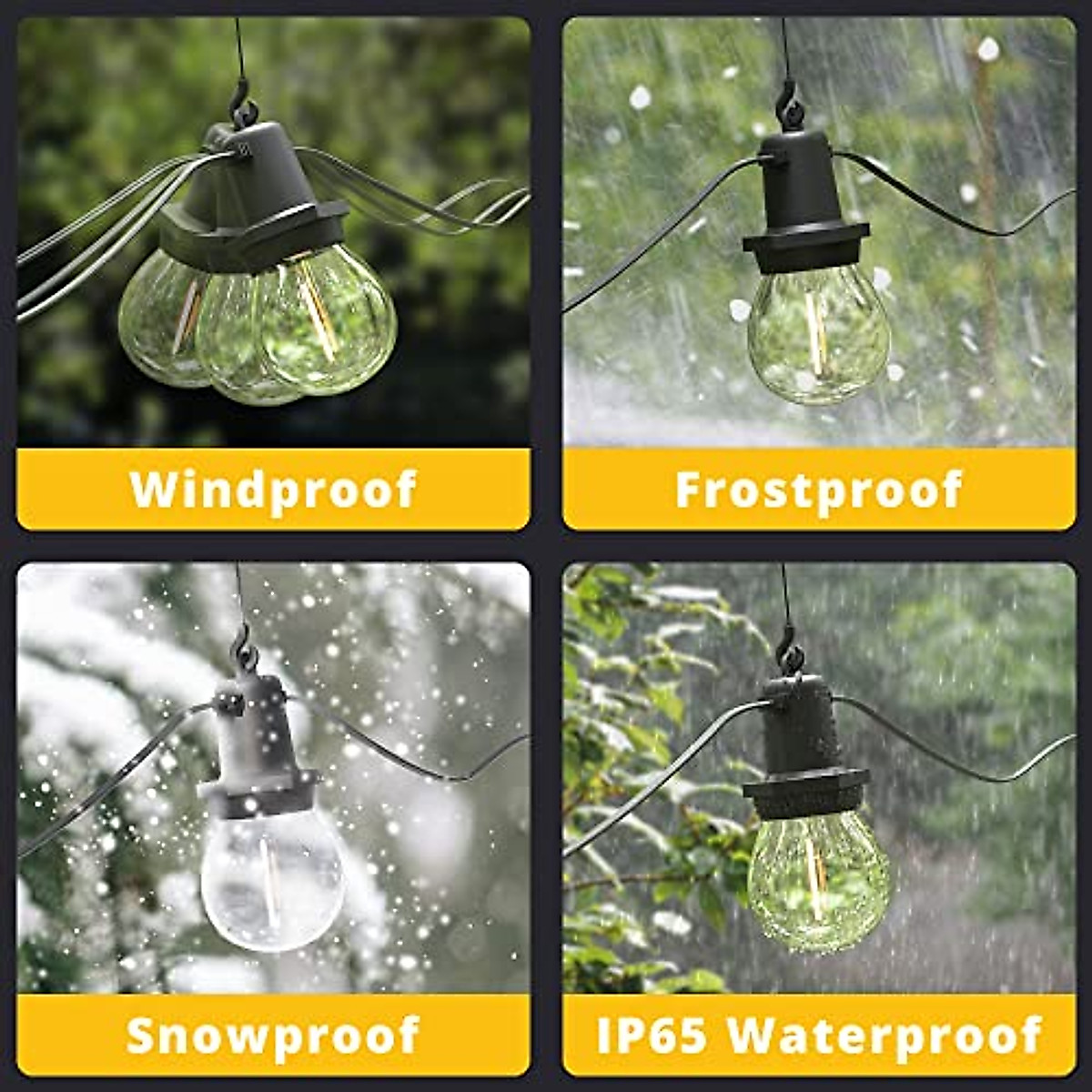 Sunnyload 52FT Outdoor String Lights Waterproof, 110 Volts Outdoor Decorations for Patio, Yard, Garden, Porch, Backyard,Heavy-Duty Decorative Cafe Hanging Lights,with 15 LED Shatterproof Bulbs