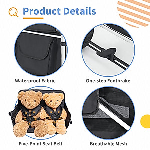 Stroller Wagon for 4 Kids, Wagon Cart Featuring 4 High Seat with 5-Point Harnesses and Adjustable Canopy, Foldable Double Push Bar Wagon Stroller for Garden, Stroller, Camping (Black)