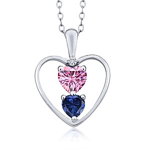Gem Stone King 925 Sterling Silver Customized and Personalized Gemstone Birthstone and Lab Grown Diamond Love Mothers Heart Shape Pendant Necklace For Women with 18 Inch Silver Chain