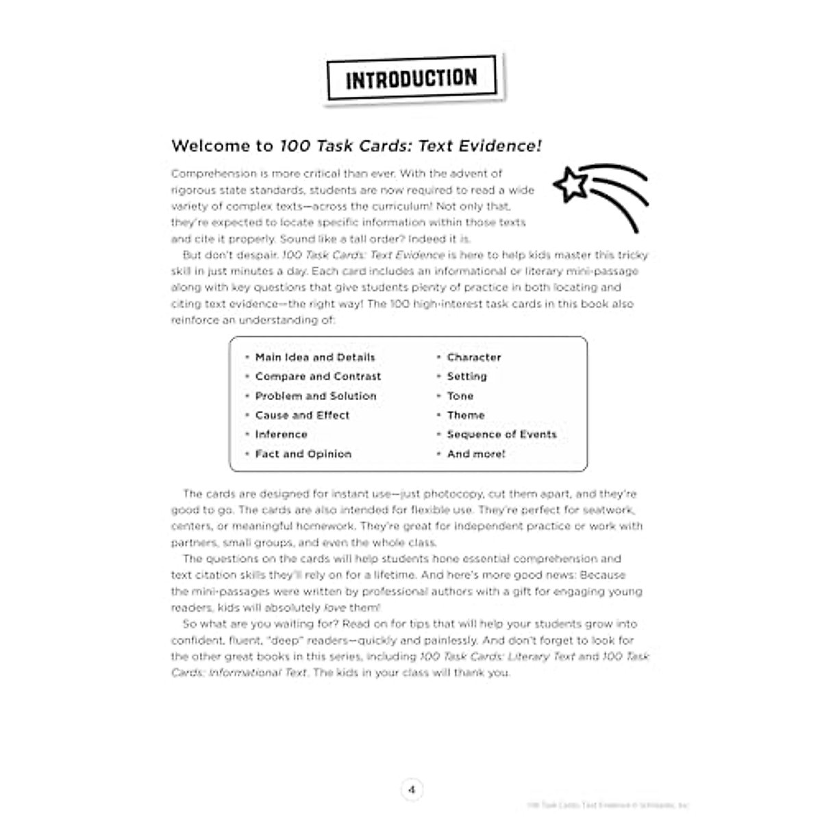 100 Task Cards: Text Evidence: Reproducible Mini-Passages With Key Questions to Boost Reading Comprehension Skills
