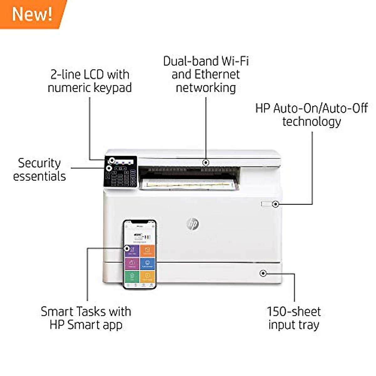 HP Color LaserJet Pro M182nw Wireless All-in-One Laser Printer, Remote Mobile Print, Scan & Copy (7KW55A) (Renewed)