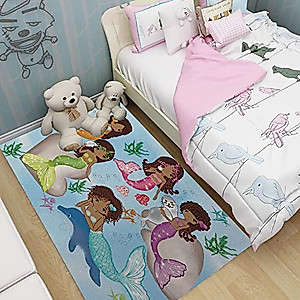Radixnine Girls Bedroom Rugs Mermaid Room Rugs Bedroom Rugs Black Girls Large Area Rugs Teenage Girls Room Decor Anti-Slip Comfort Floor Mats Lounge Chair Rugs 39 * 59 Inches