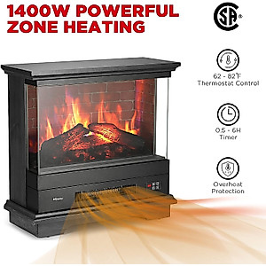 TURBRO Firelake 27 in. WiFi Electric Fireplace Heater with Sound Crackling - Freestanding Fireplace w/Mantel - 7 Adjustable Flame Effects, Overheating Protection, CSA Certified - 1400W, Black Walnut