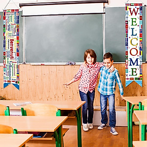 2 PCS Multicultural Decorations Banner International Welcome Flags Decorations 12x60 Inch Around The World Decorations Banners Sports Events Club Birthday School Classroom Party Supplies Decor