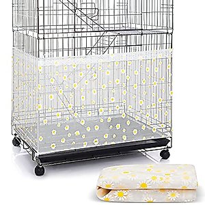 Large Bird Cage Cover Bird Cage Seed Catcher Bird Cage Liner Net Bird Cage Skirt Guard Birdcage ,Adjustable Nylon Mesh Net for Parrot Parakeet Macaw Round Square Cage Daisy Design (White,X-Large)