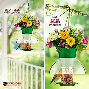 Defender Bird Feeder Squirrel Proof for Outside, Easy to Fill, Handicap Friendly Squirrel Proof Bird Feeders with Attached Planter for Garden Decoration, Anti Squirrel Bird Feeder (Green)