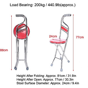 Walking Stick Chair Combo,Massage Seat Board & Ergonomic Handle, Adjustable Anti-Skid Walking Stick for Arthritis Disabled and Elderly