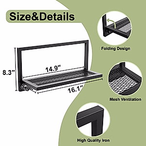LUPWNEKA 16 Inch Black Folding Wall Shelf, Metal Panels Bathroom Shelves Wall Mounted, Unique Folding Display Wall Shelves, Foldable Hanging Shelf for Bathroom, Kitchen, Living Room, Garage