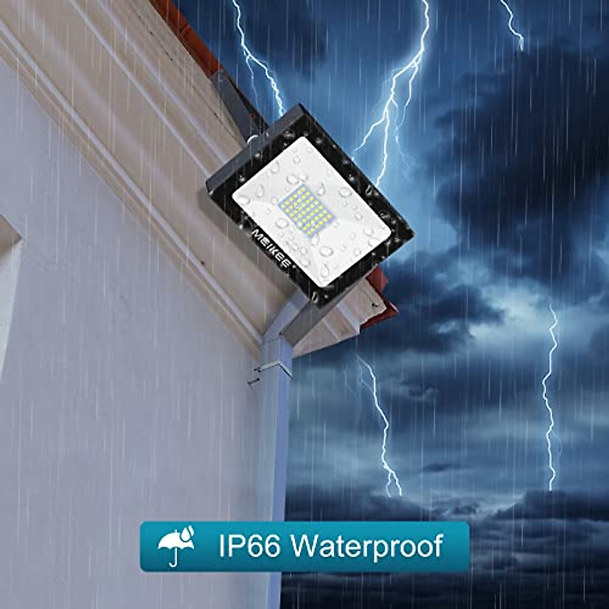 MEIKEE 35W LED Flood Lights Outdoor, 3500lm LED Work Light with Plug, 5000K Natural White Security Light, IP66 Waterproof Portable Outdoor Flood Lighting for Garage Garden Stadium Playground (4Pack)