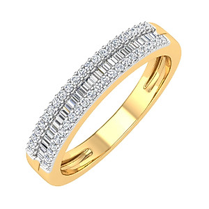 1/4 Carat Round & Baguette Shape Diamond Wedding Band Ring in 10K Yellow Gold (Ring Size 6.5)
