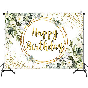 Green Happy Birthday Backdrop Greenery Succulent and Gold Eucalyptus Green Leaves Photography Background Jungle Boys Girl Women Baby Shower Birthday Party Decor Banner (7X5FT(82x59inch))