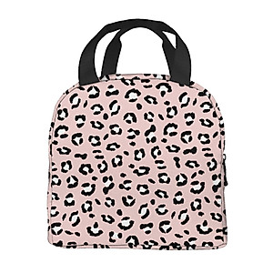 JSHXJBWR Pink Leopard Skin Pattern Portable Lunch Bag For Women Men Pink Insulated Cooler Tote Bag Reusable Lunch Box For Travel/Picnic/Work/Hiking/Office