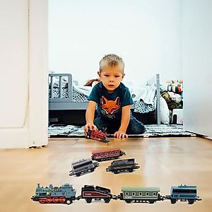 Mini Alloy Retro Steam Train Toy Kit Die-Cast Pull Back Simulation Steam Train Model Toys for 3 4 5 6 Years Old Kids Boys and Girls 8PCS