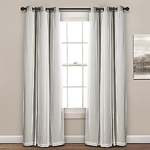 Lush Decor Sheer Grommet Curtains Panel with Insulated Blackout Lining, Room Darkening Window Curtain Set (Pair), 38"W x 84"L, Light Gray