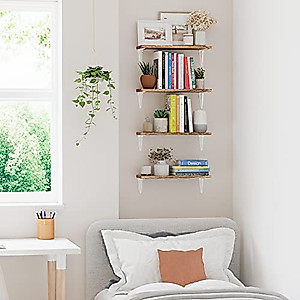 Wallniture Arras Floating Shelves for Wall Storage, 17"x6" Living Room Wall Decor, Bookshelf for Bedroom, Kitchen Organization and Storage Shelves, Burnt Finish White Brackets Set of 4