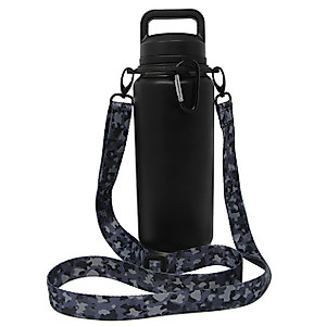 One MissionX Bottle Sling for YETI Rambler, Shoulder Strap Carrier for 64oz 46oz 36oz 26oz 18/12oz Water Bottles, Durable Accessories for Walking & Hiking (Black Camo, Rambler 12 18 26 36 46 64 oz)