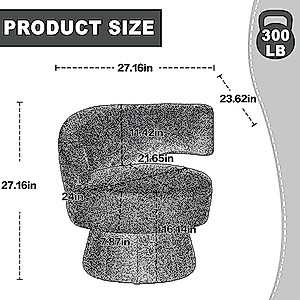 Tabaray Round Swivel Chair,Modern Accent Chair,Comfy Barrel Chair,Fuzzy Teddy Upholstered Armchair for Living Room,Bedroom,Office,Waiting Room (White)