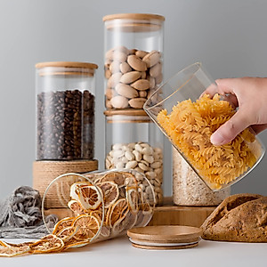 Claplante 6 Pack Glass Food Storage Containers Jars with Airtight Bamboo Lid, 30oz Pantry Organization Jar for Spice, Tea, Flour & Sugar Container, Canister Set for Kitchen Counter, Glass Terrarium