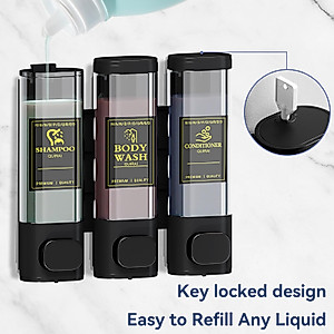 Shampoo and Conditioner Dispenser, Bathroom Shower Dispenser 3 Chamber No Drill Wall-Mounted Soap Dispenser for Bathroom Hotel Kitchen Large Capacity