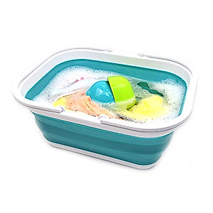 SAMMART 15.5L (4.1 Gallon) Collapsible Tub with Handle - Portable Outdoor Picnic Basket/Crater - Foldable Shopping Bag - Space Saving Storage Container (Bright Blue)