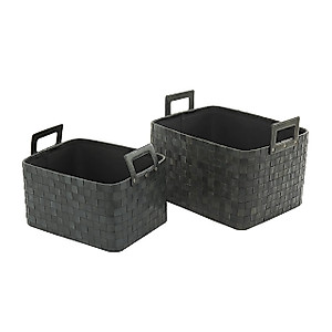 Deco 79 Leather Rectangle Storage Basket with Handles, Set of 2 20", 17"W, Dark Blue