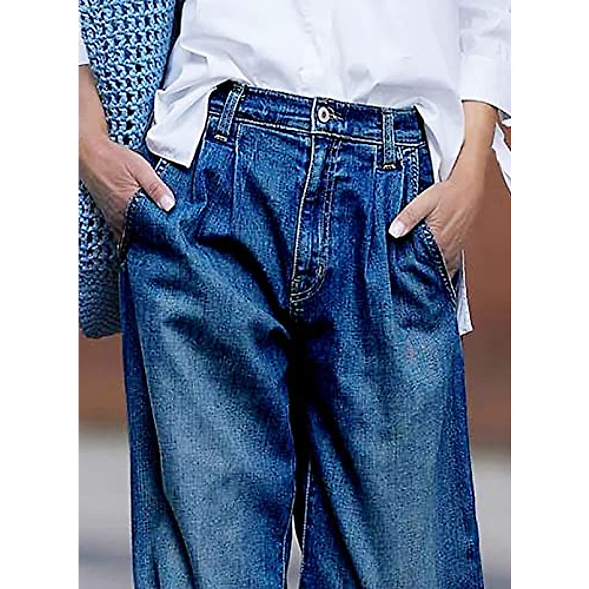 EVALESS Womens Fashion Wide Leg Jeans Boyfriend High Waist Baggy Jeans Summer Loose Y2K Streetwear Denim Pants Blue 12