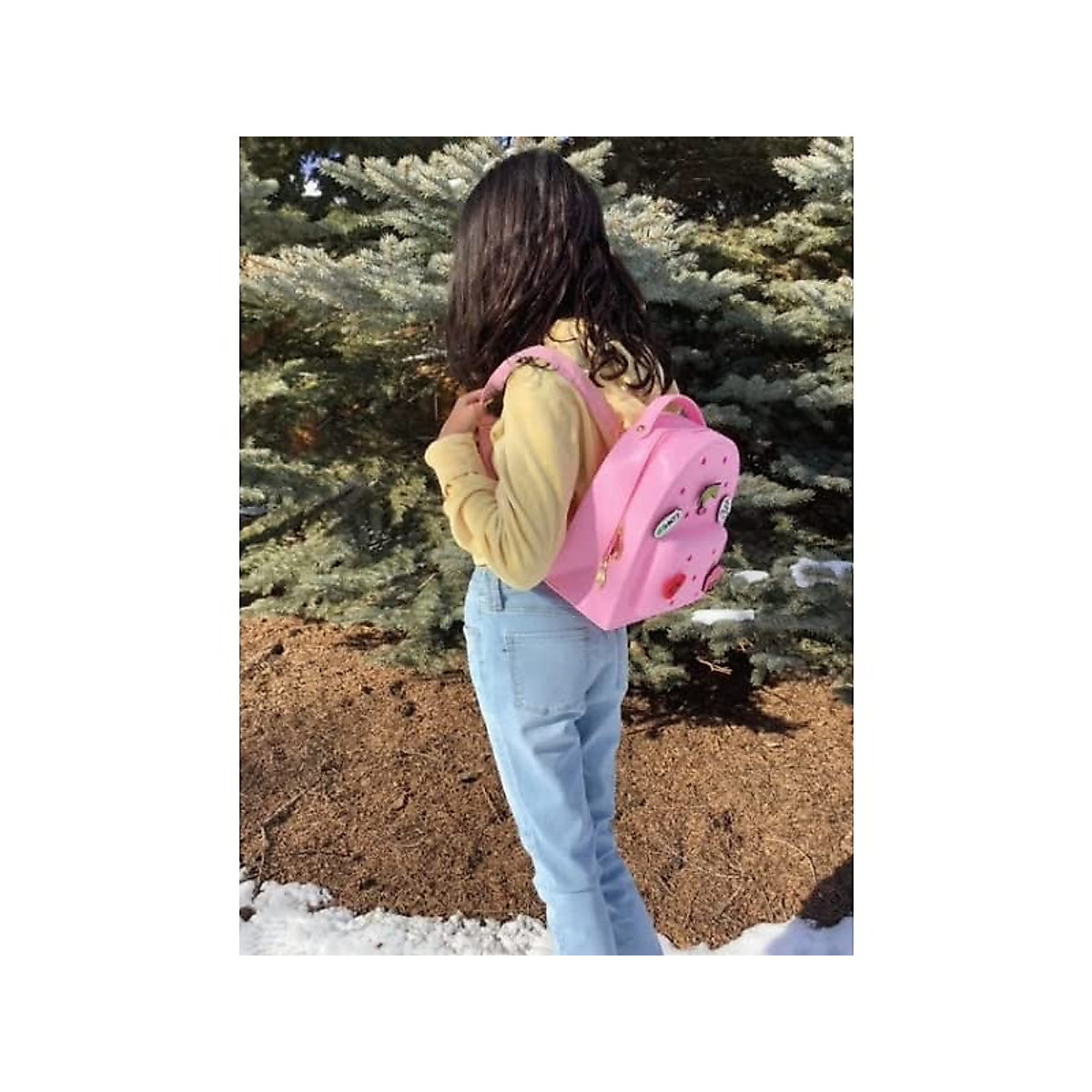 Pop N Shop Kids Silicone Jelly Clog Backpack With Charms - Gift For Boys and Girls Lightweight Fashionable Trendy (Pink)