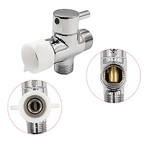 Miayaya Bidet T Adapter with Shut off Valve 3 Way Connector 7/8" 1/2" Brass Plating T Valve for Toilet Bidet