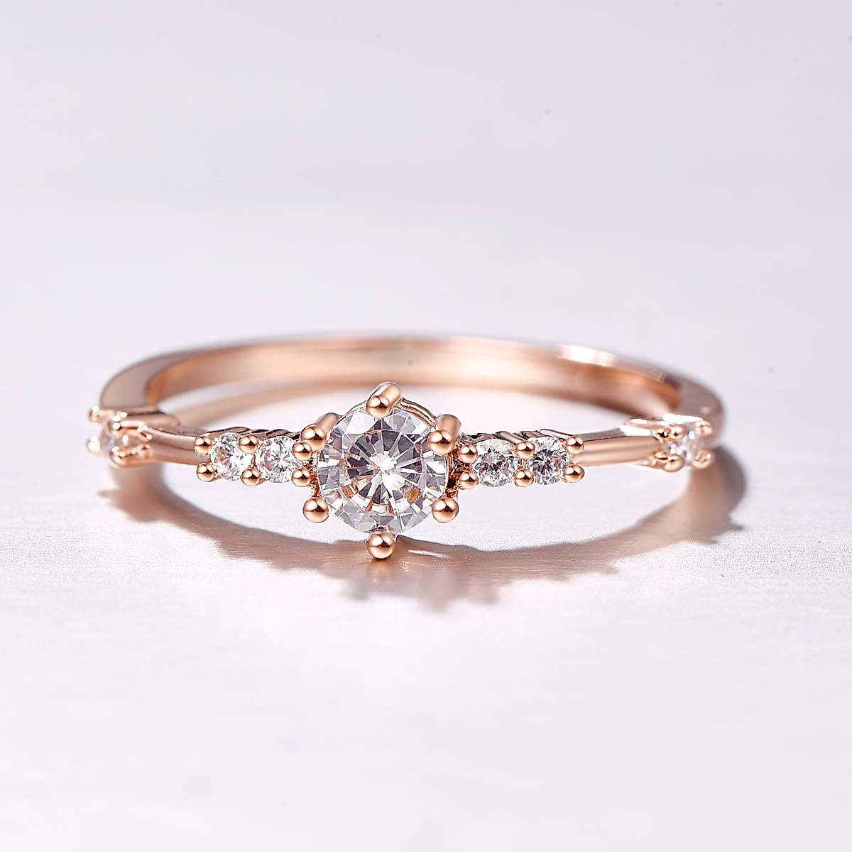 PAKULA Rose Gold Plated Women Cubic Zirconia CZ Dainty Knuckle Band Stacking Midi Promise Ring for Her (White, 8)