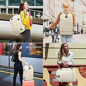 Asenlin 40L Travel Backpack for Women Men，17 Inch Laptop Backpack Flight Approved Luggage Carry On Water Resistant Computer Backpack for Weekender Overnight Large Daypack Beige